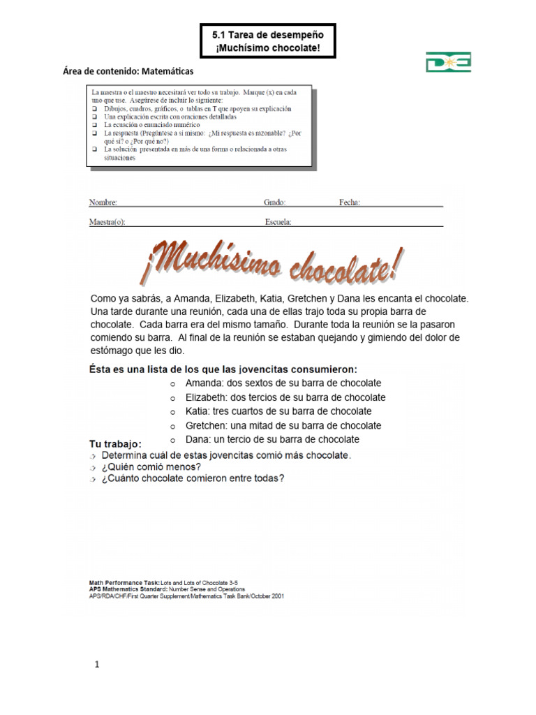 5.1 Tarea de Desempeno. Muchisimo Chocolate | PDF