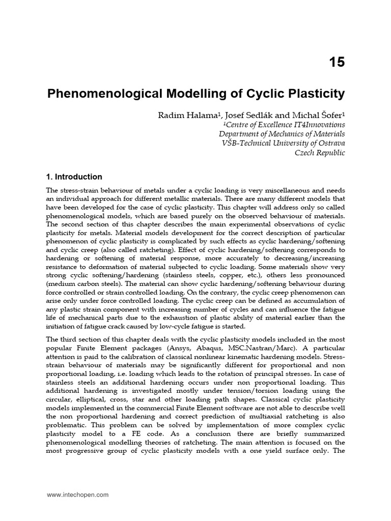 Intech Phenomenological Modelling Of Cyclic Plasticity Pdf 6326