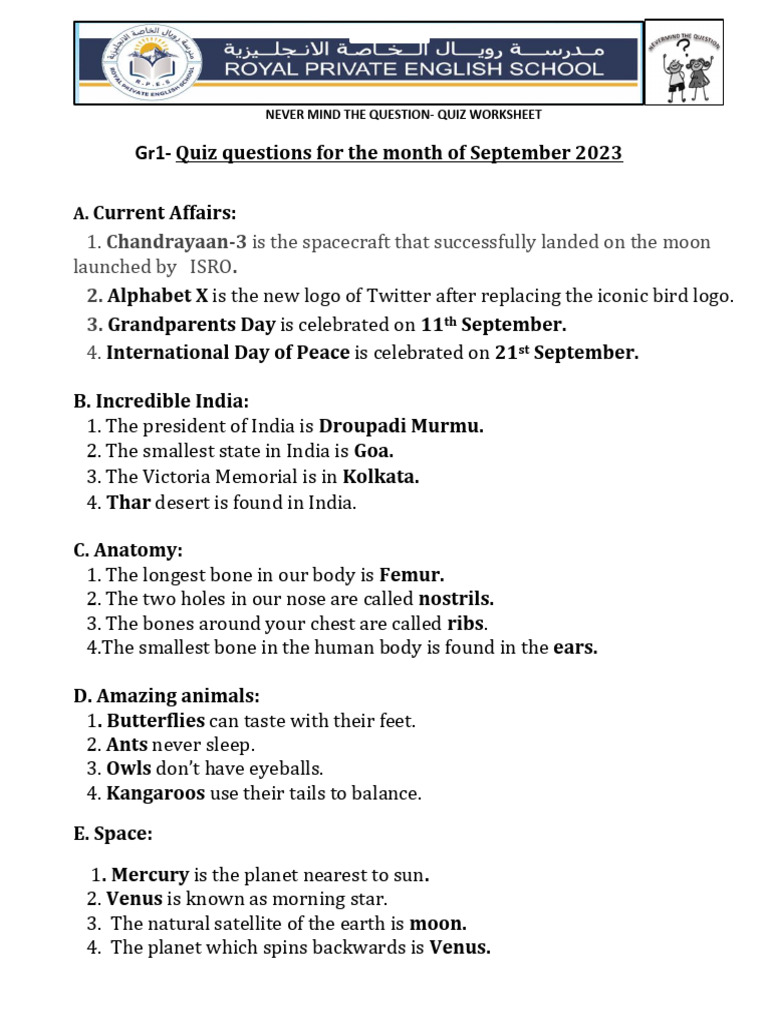 Gr1-NMTQ Worksheet - Sep-23 | PDF