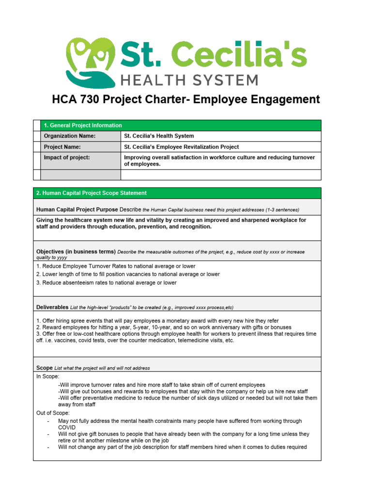 Project Charter - Employee Engagement 1 | PDF | Employment | Turnover ...