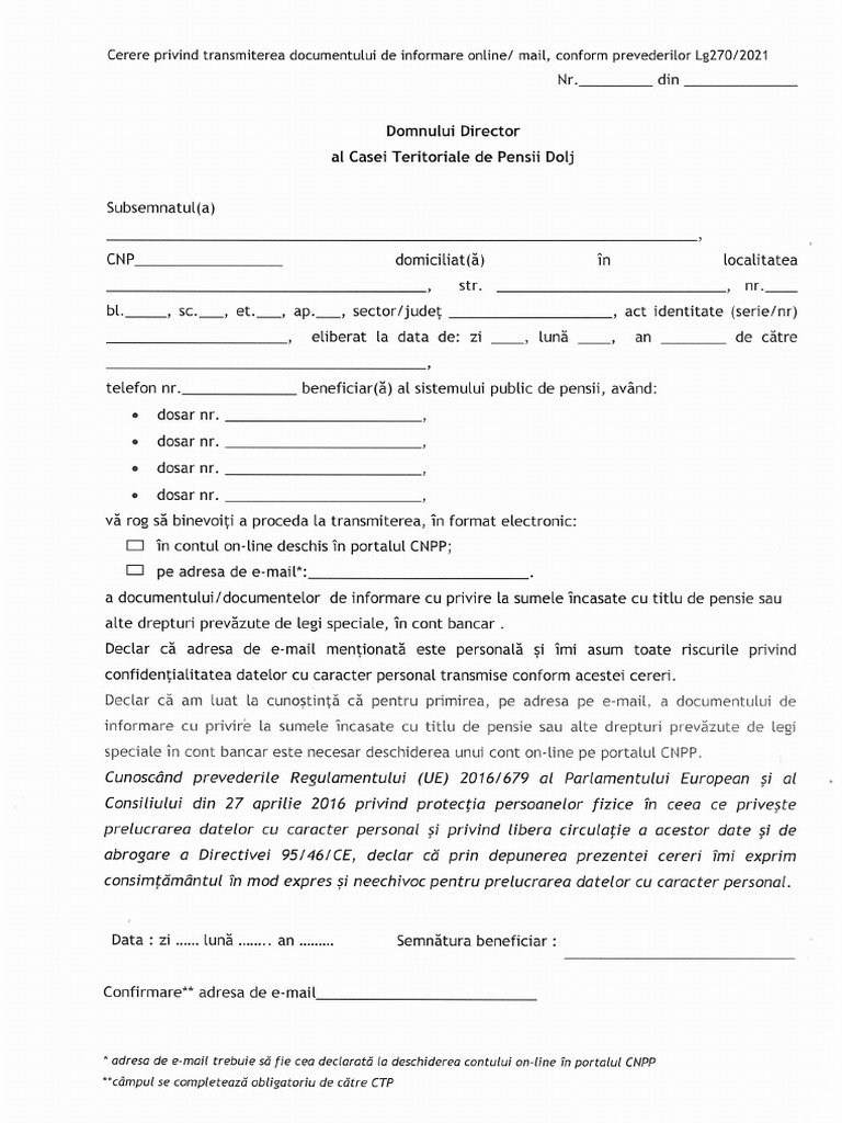 Cerere Privind Transmiterea Documentului de Informare Online Mail ...