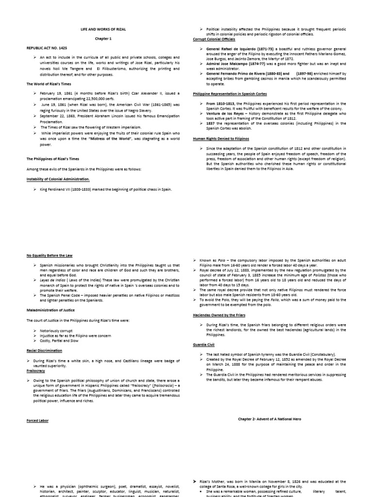 LIFE AND WORKS OF RIZAL - Reviewer | PDF | Classics