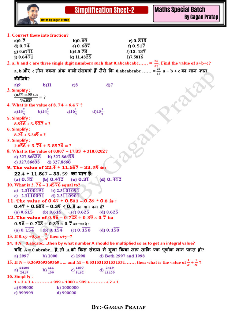 Simplification Sheet 2 | PDF | Mathematics | Elementary Mathematics