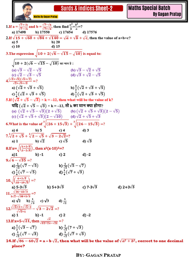 Surds and Indices-2 | Download Free PDF | Real Analysis | Mathematical Notation