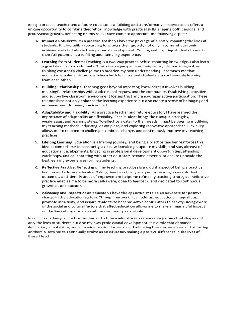 Insights on Being a Practice Teacher | PDF | Teachers | Learning