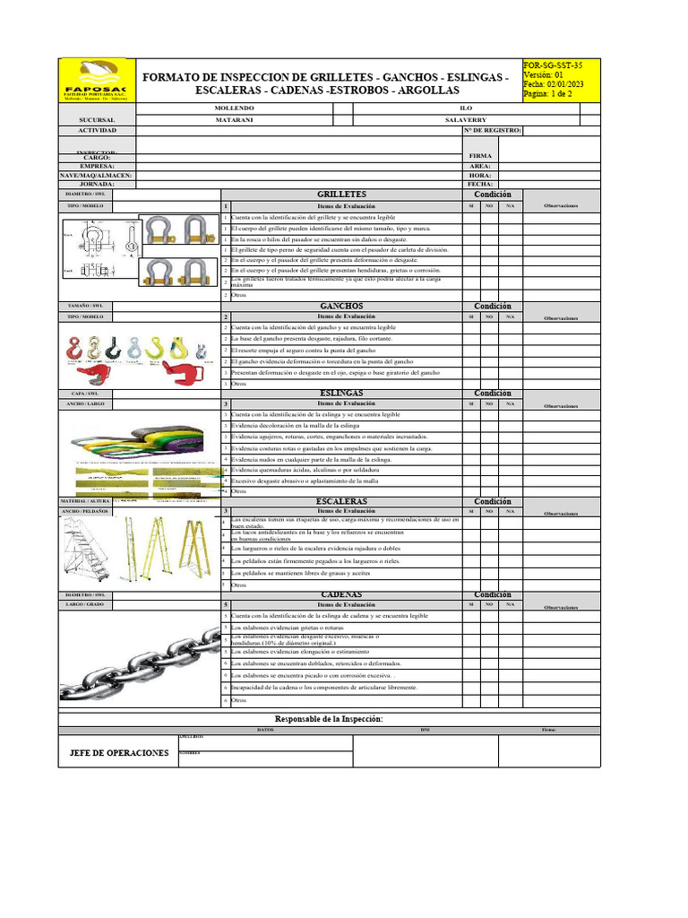 For-Sg-Sst-35 Formato de Check List de Estrobos - Eslingas - Escaleras ...