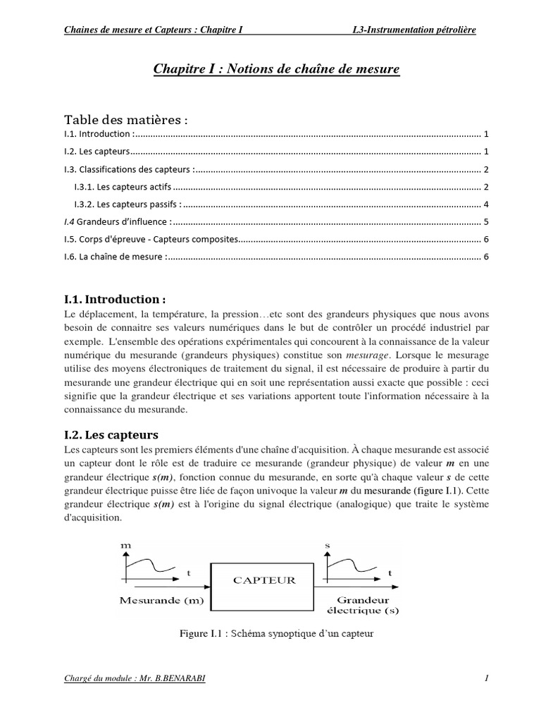 Chapitre 1 Notions de Chaîne de Mesure | PDF