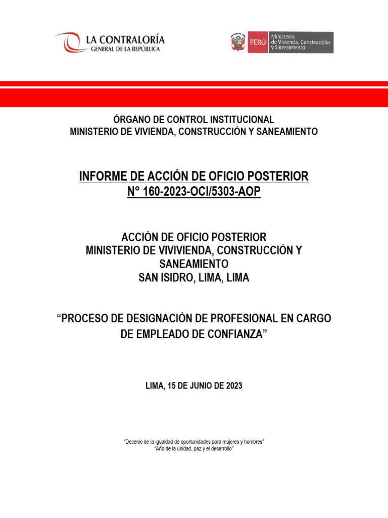 Informe de Acción de Oficio Posterior #160-2023-Oci/5303-Aop | PDF