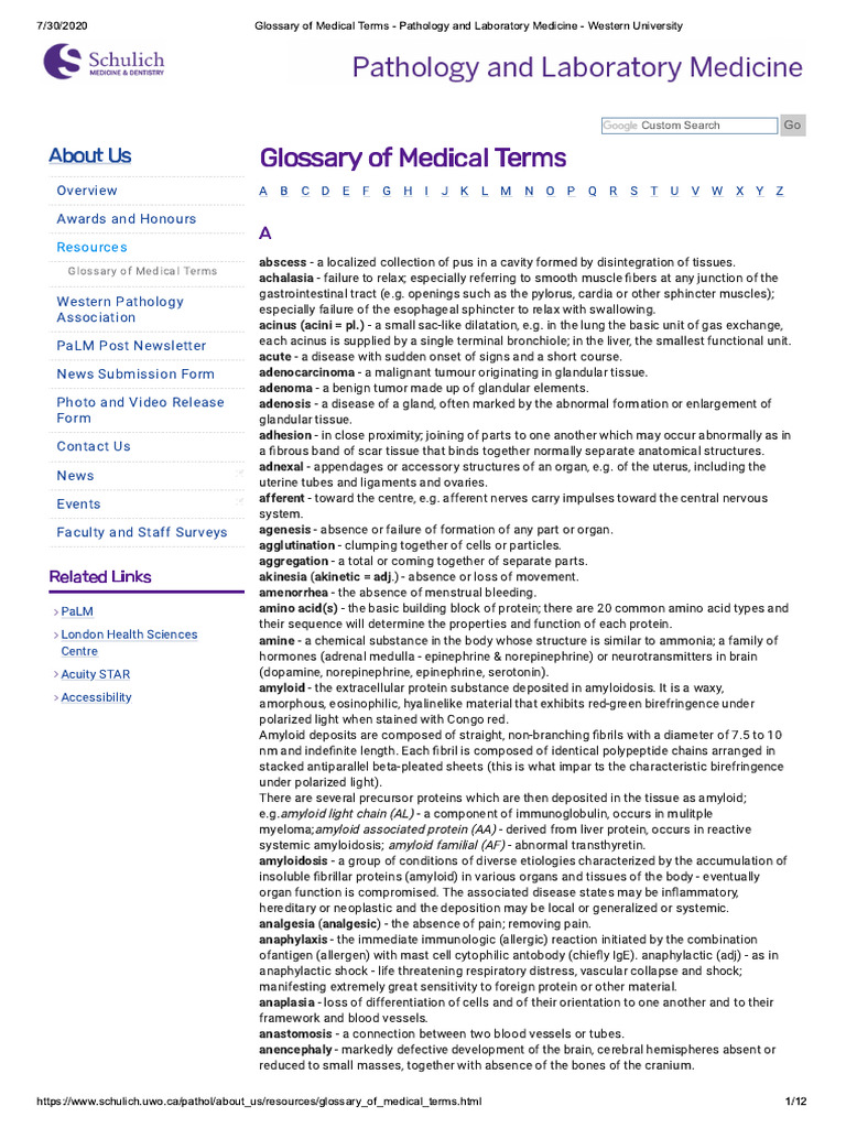 Glossary of Medical Terms | PDF
