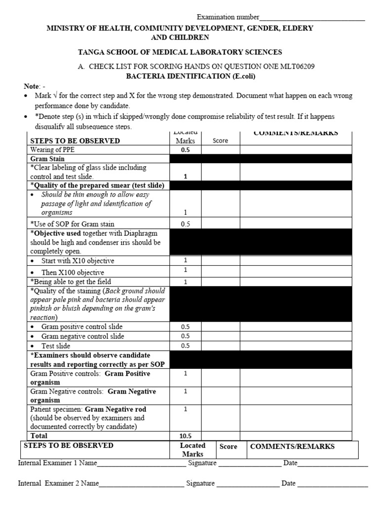 Checklist BACTERIA IDENTIFICATION (E. COLI) | PDF