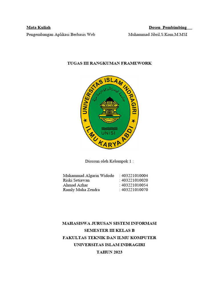 Tugas Rangkuman Framework | PDF Tugas Rangkuman Framework | PDF