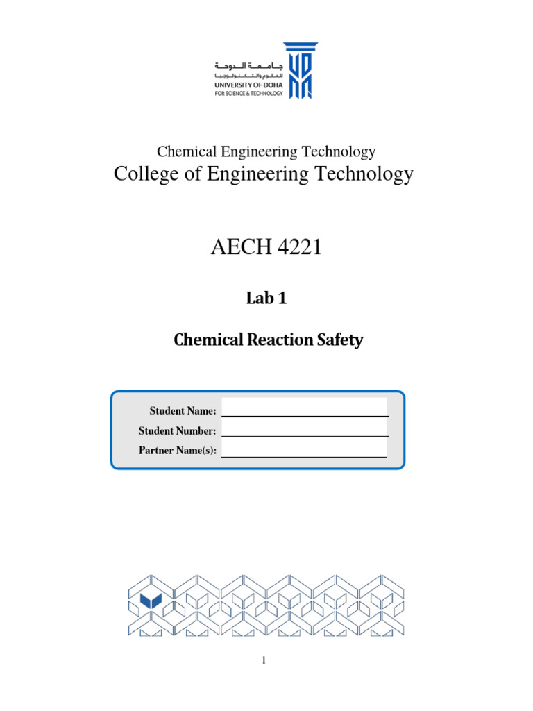 Lab#1 Chemical Reaction Safety - AECH 4221 | PDF