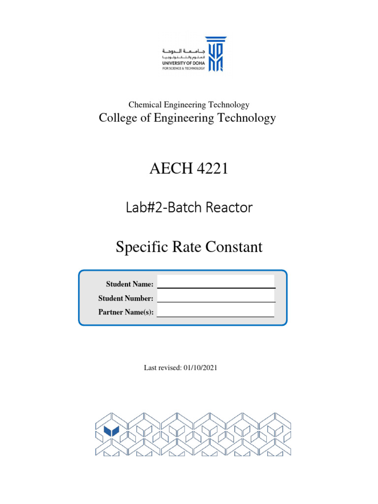 LAB #2 - Batch Reactor (Specific Rate Constant) | PDF