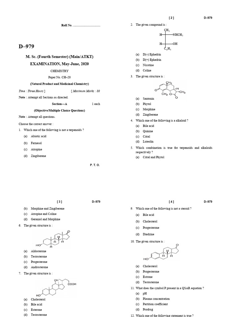 M. Sc. (Fourth Semester) (Main/ATKT) EXAMINATION, May-June, 2020 | PDF