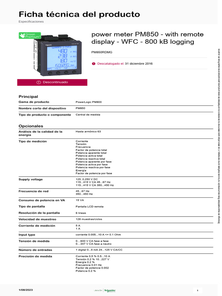 Ficha técnica PowerLogic PM800 | PDF | Energia electrica | Ciencia de ...