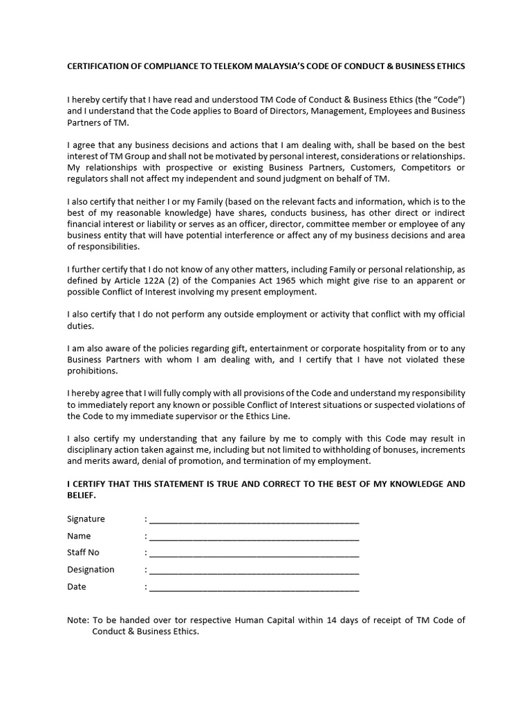 Certification of Compliance To CBE | PDF