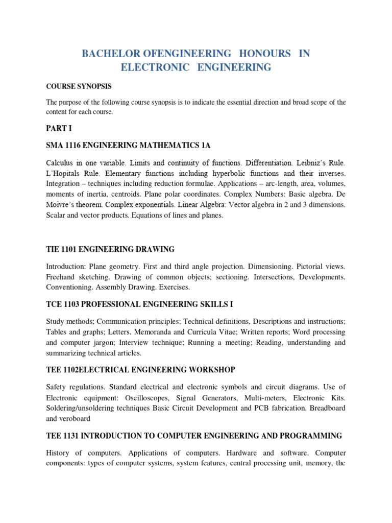 Bachelor of Engineering Honours in Electronic Engineering | PDF