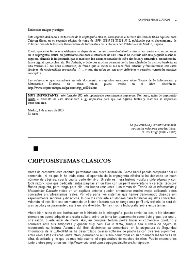 Cripto Clasica | PDF | Criptografía | Criptoanálisis