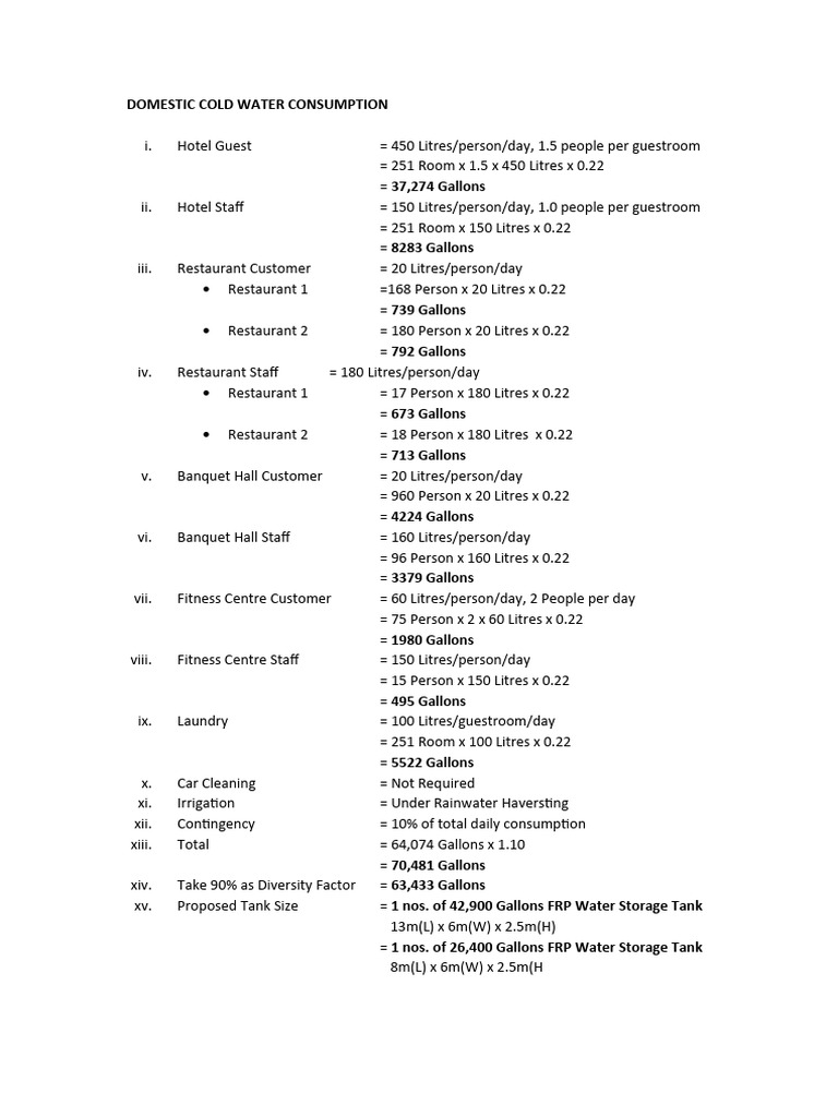Cold Water Calculation | PDF