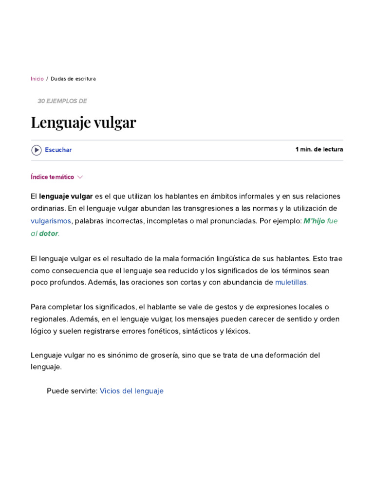 30 Ejemplos de Lenguaje Vulgar | PDF