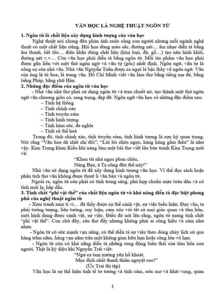 1 Văn Học Là Nghệ Thuật Ngôn Từ Pdf