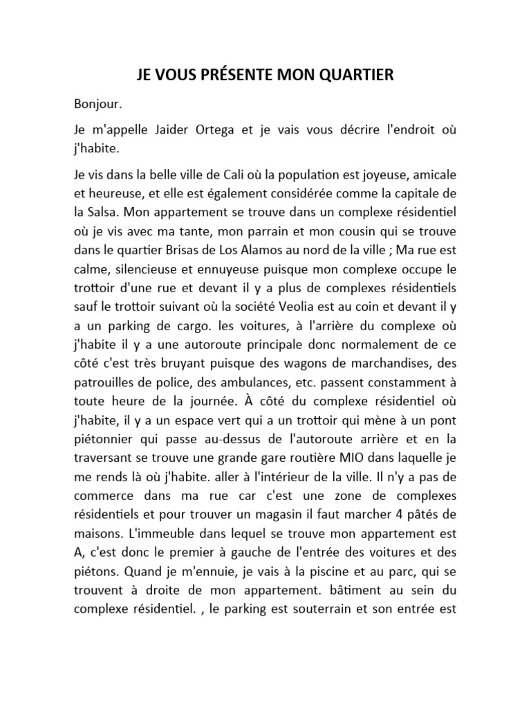 Je Vous Présente Mon Quartier | PDF
