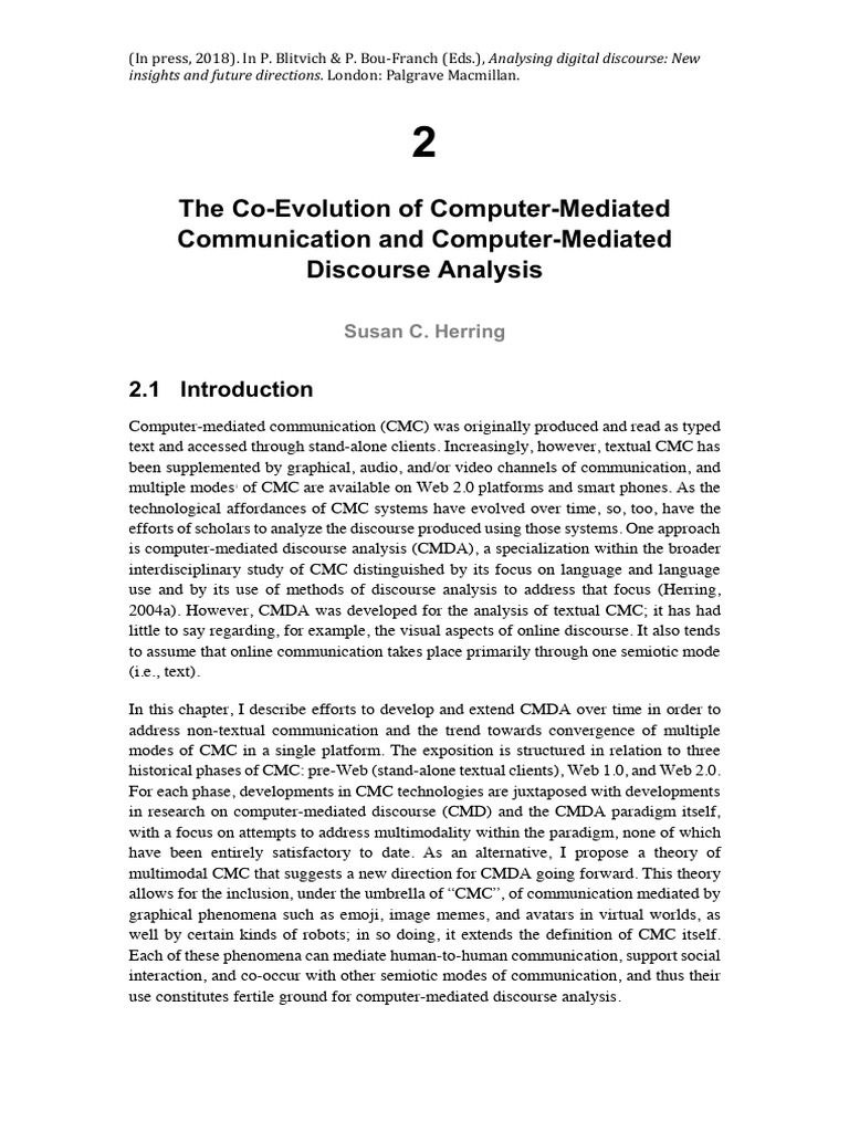 Herring 2018 - The Coevolution of CMC and CMDA | PDF | Language Arts & Discipline