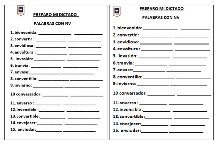 Dictado de Palabras con NV para Niños | PDF