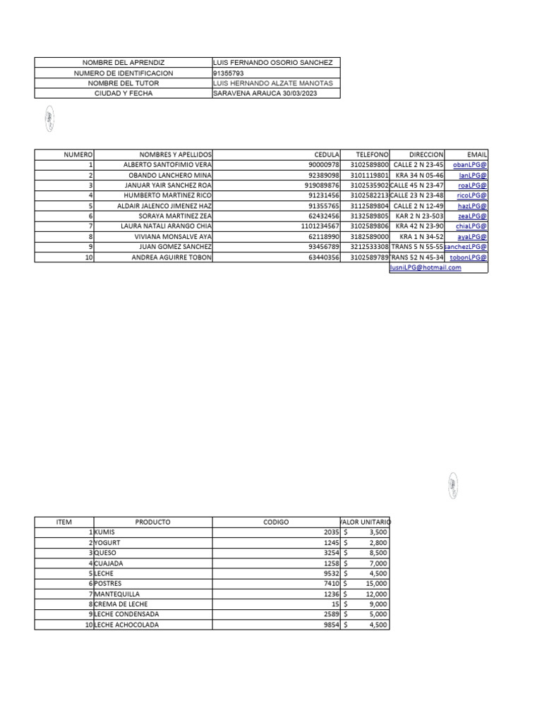 Interfaz de Excel.1. | PDF | Lechería | Productos lácteos