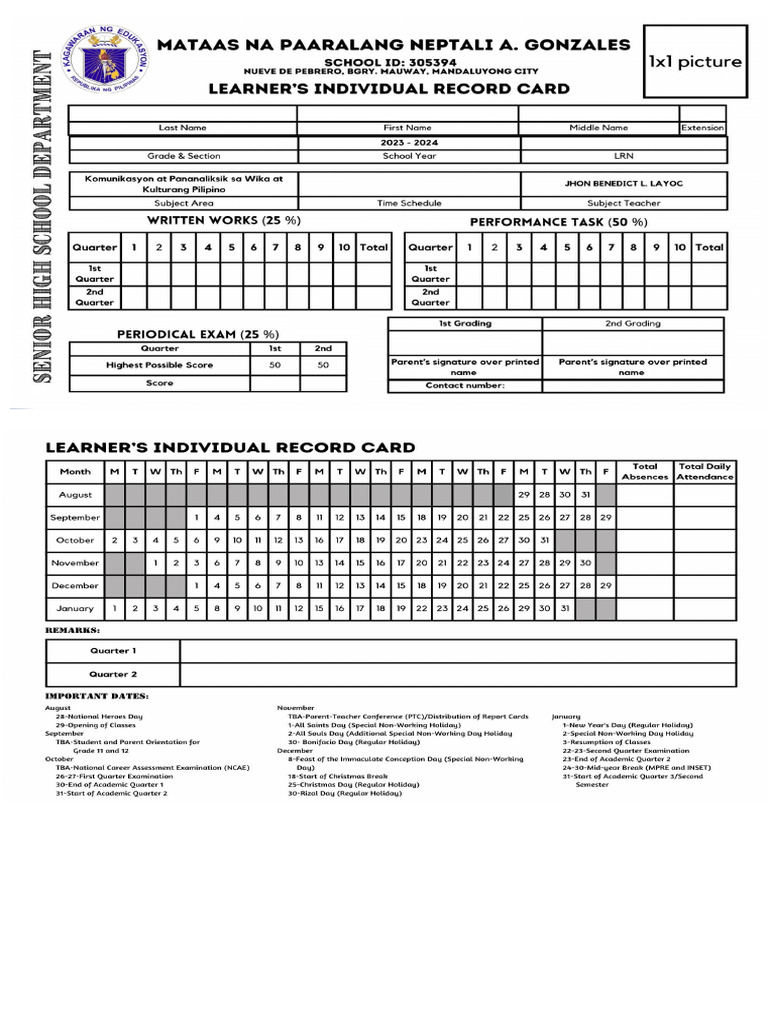 Learners Individual Record Card | PDF