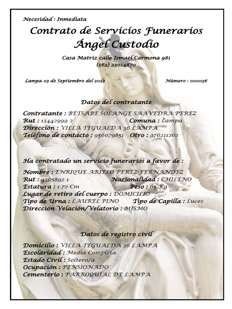 Ángel Custodio: Contrato de Servicios Funerarios | PDF | Derecho