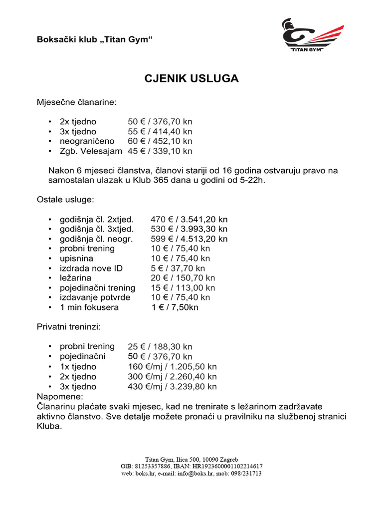 Titan Gym Cjenik | PDF