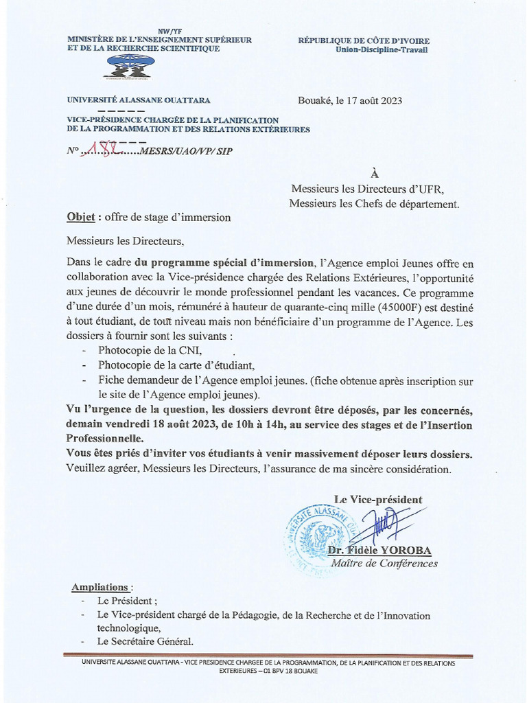 Offre de Stage D'immersion | PDF