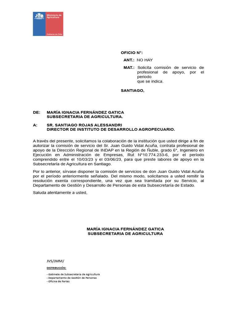 Oficio Comisión de Servicio Juan Guido | PDF