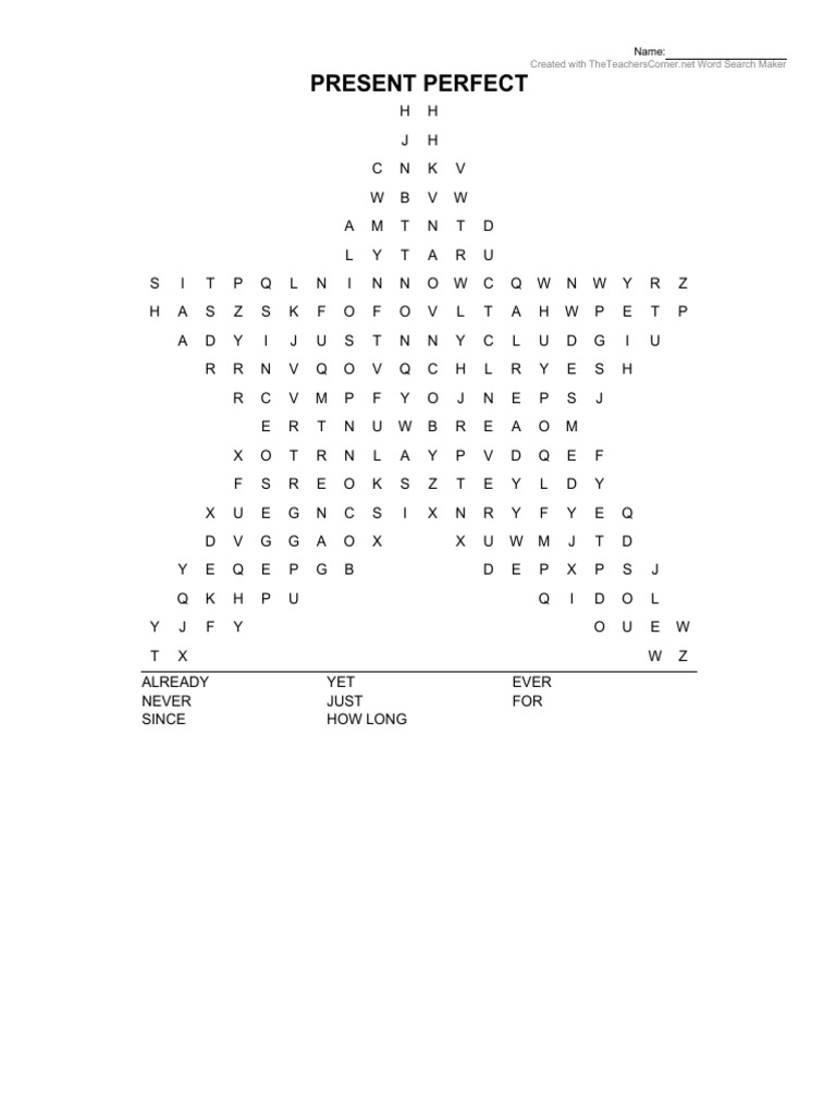 Wordsearch - PRESENT PERFECT REFERERS | PDF