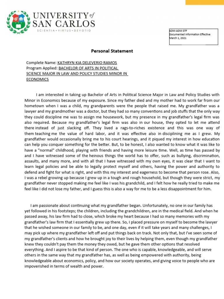 Personnal Statement Template | PDF