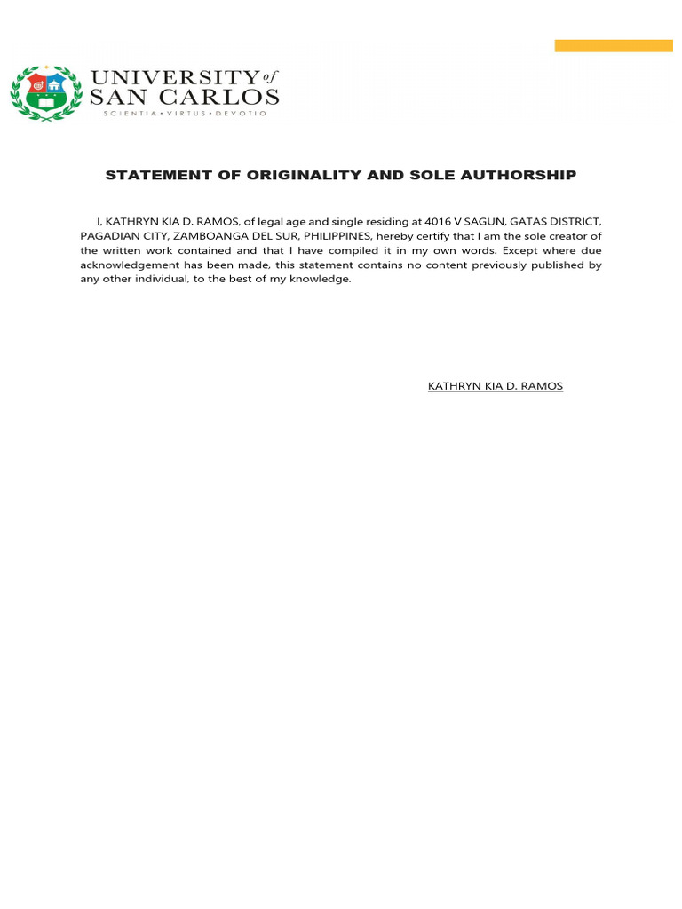 Statement of Originality and Sole Authorship | PDF | Social Science | Law