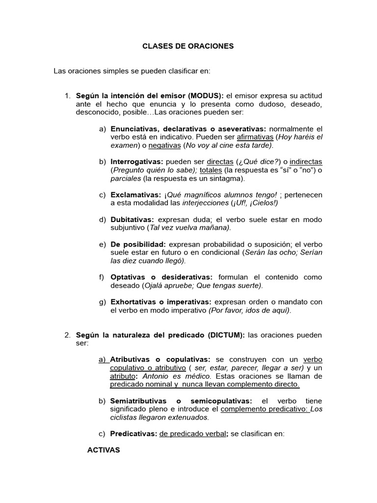 Tipos de Oraciones en Español | PDF | Artes del Lenguaje y Comunicación ...