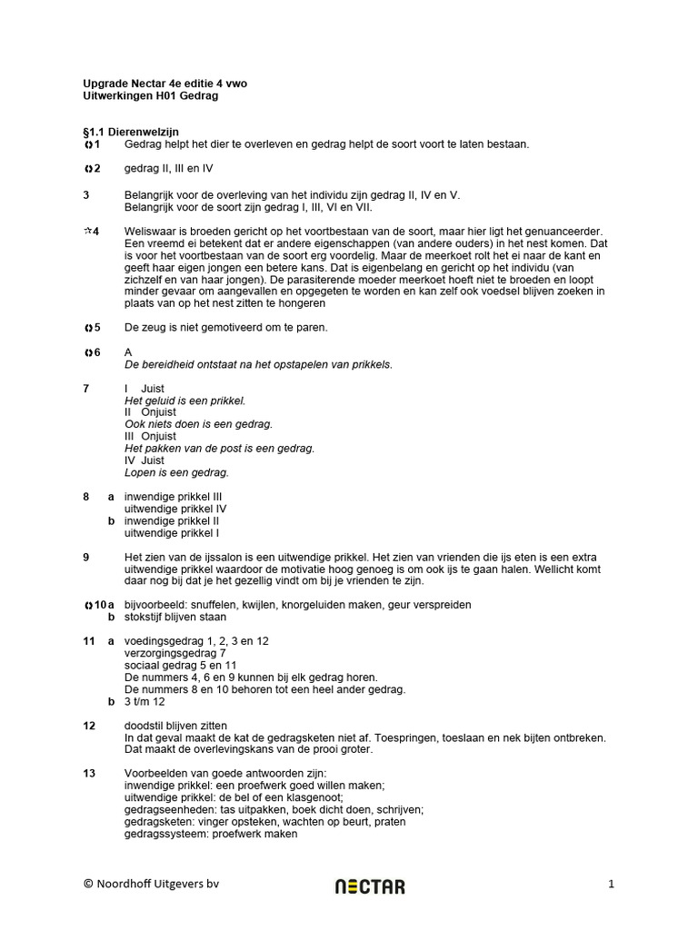 Nectar4up Vwo4 H01 Uitwerkingen | PDF