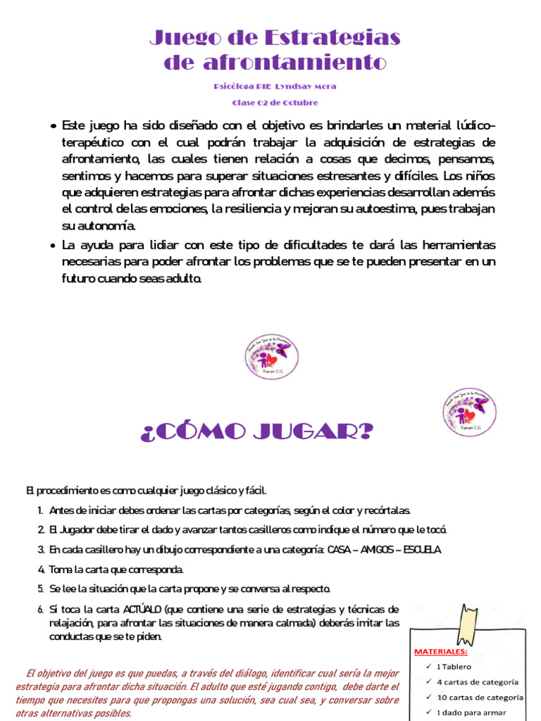 Juego Estrategias de Afrontamiento 2°básicos | PDF