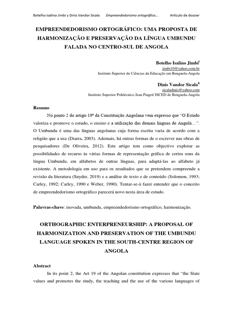 Empreendedorismo Ortográfico no Umbundu | PDF