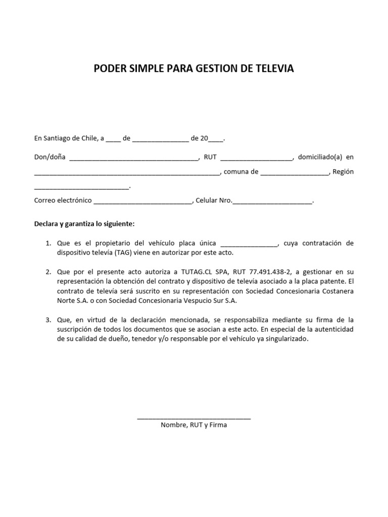 PODER SIMPLE PARA TELEVIA PERSONA NATURAL - Tutag | PDF