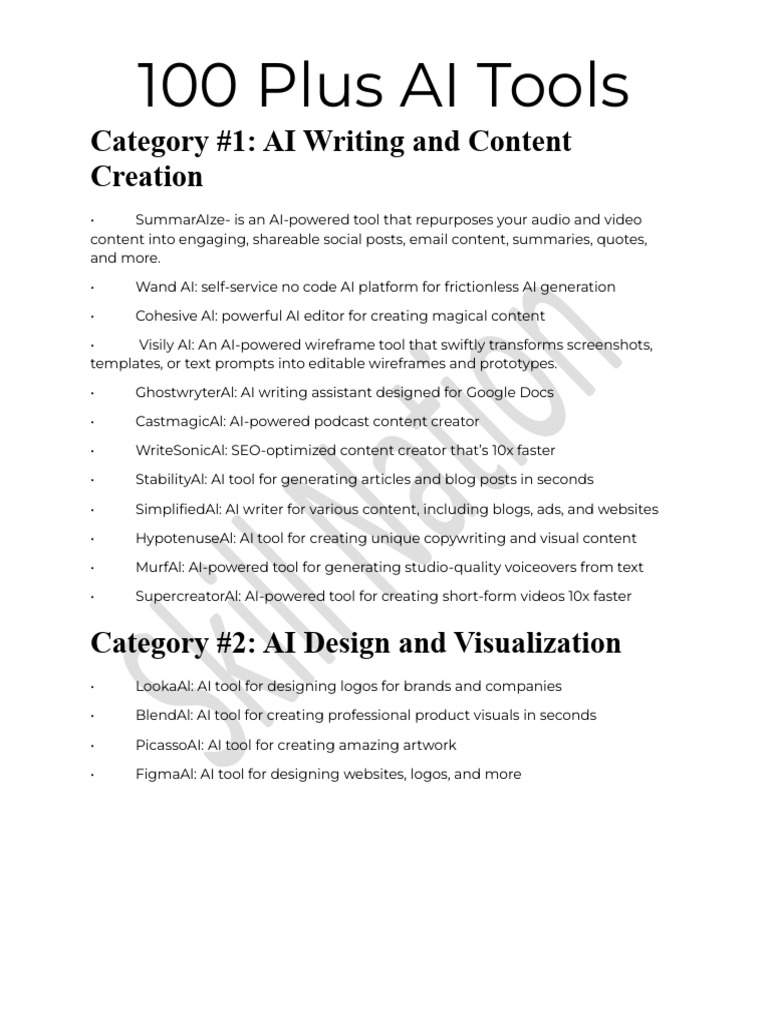 100 Plus AI Tools Guide | PDF | Artificial Intelligence | Intelligence ...