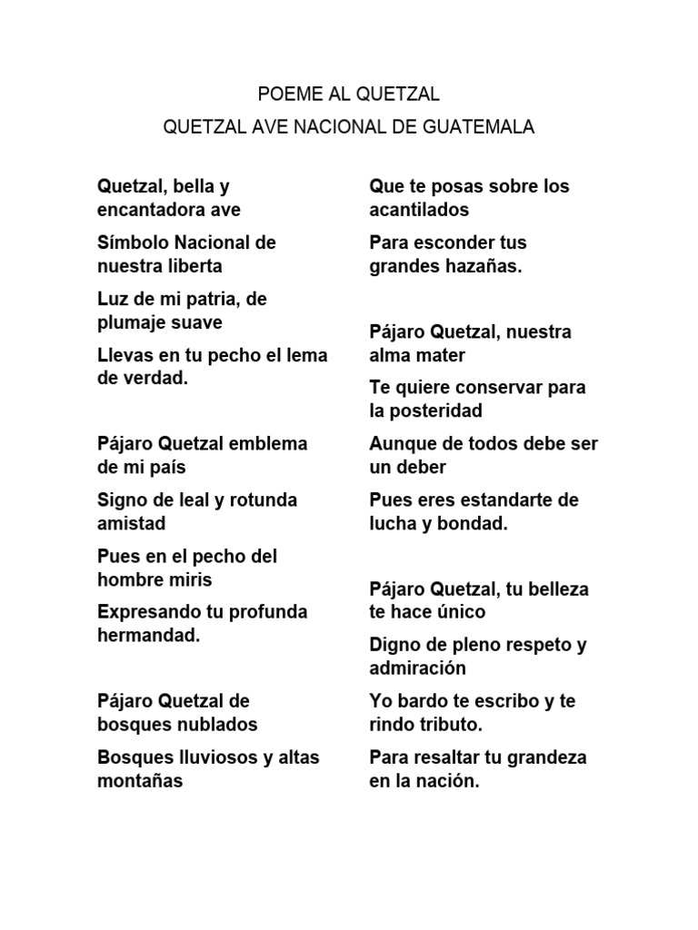 Poema al Quetzal de Guatemala | PDF | Hogar, jardinería y bricolaje | Arte