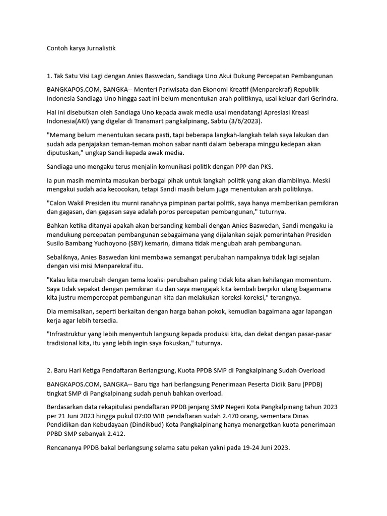 Contoh Karya Jurnalistik | PDF
