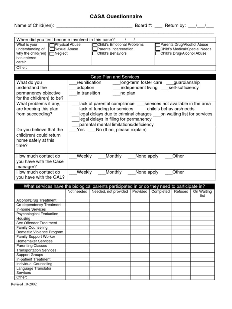 CASA Questionnaire | Substance Abuse | Alcoholism