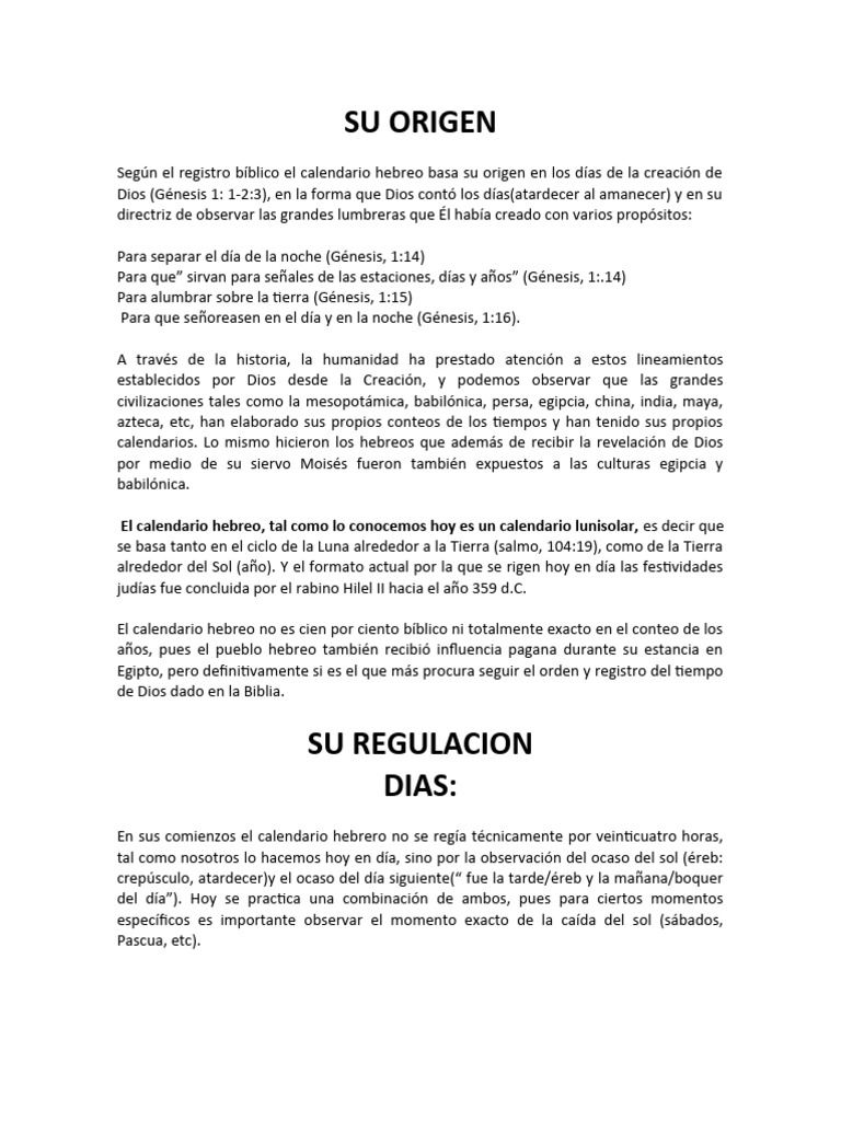 Origen y Estructura del Calendario Hebreo | PDF
