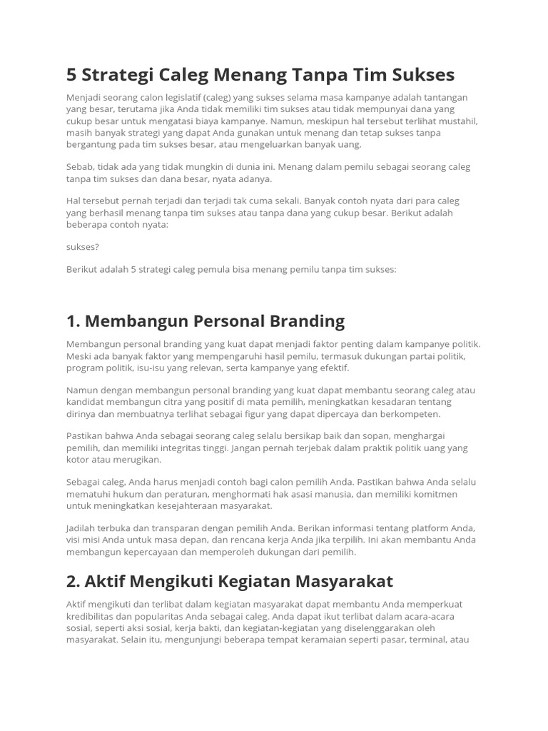 5 Strategi Caleg Menang Tanpa Tim Sukses | PDF