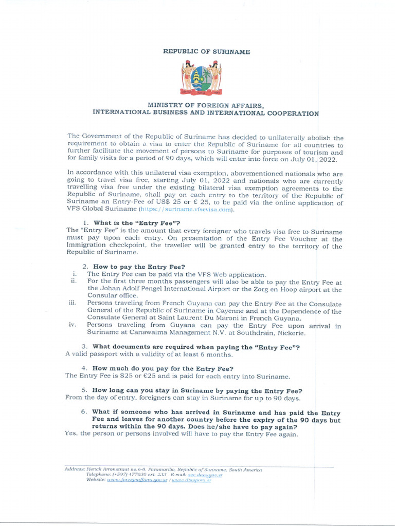 Unilateral Abolition of Visa Requirement To Enter Suriname For All ...