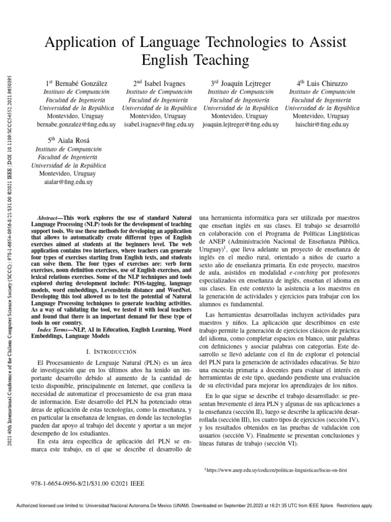 Application of Language Technologies To Assist English Teaching | PDF ...